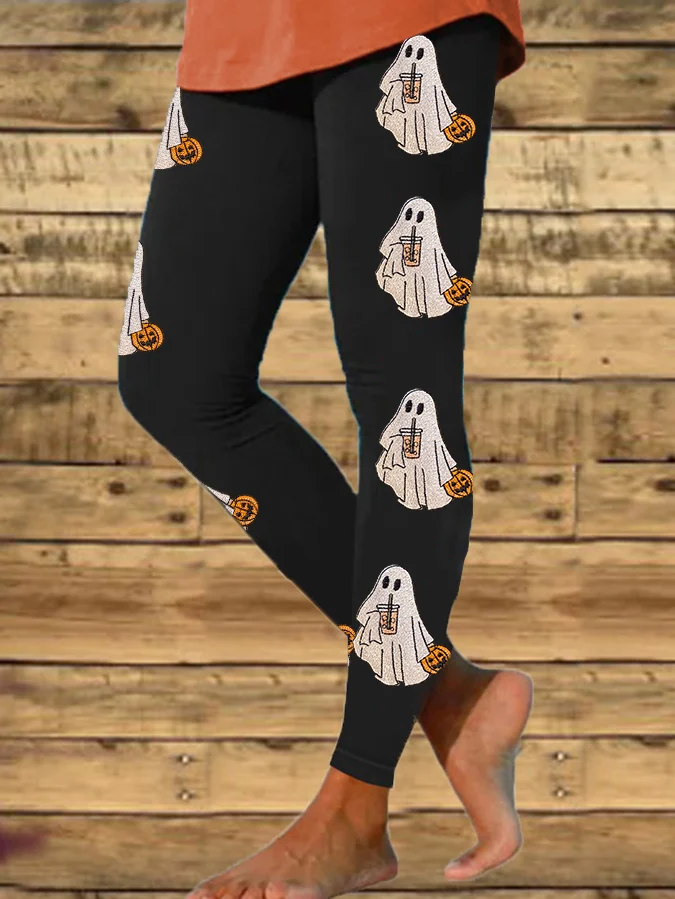 Women's Halloween Ghost Pumkin Print Casual Leggings – byshoppy