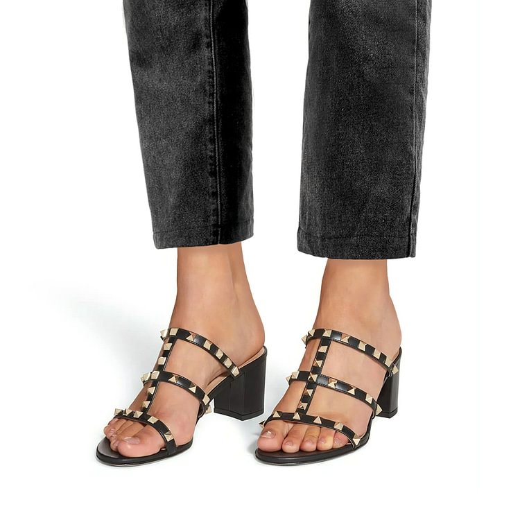 60mm Women's Block Slippers Party Daily Summer Rivets Sandals Shoes ...