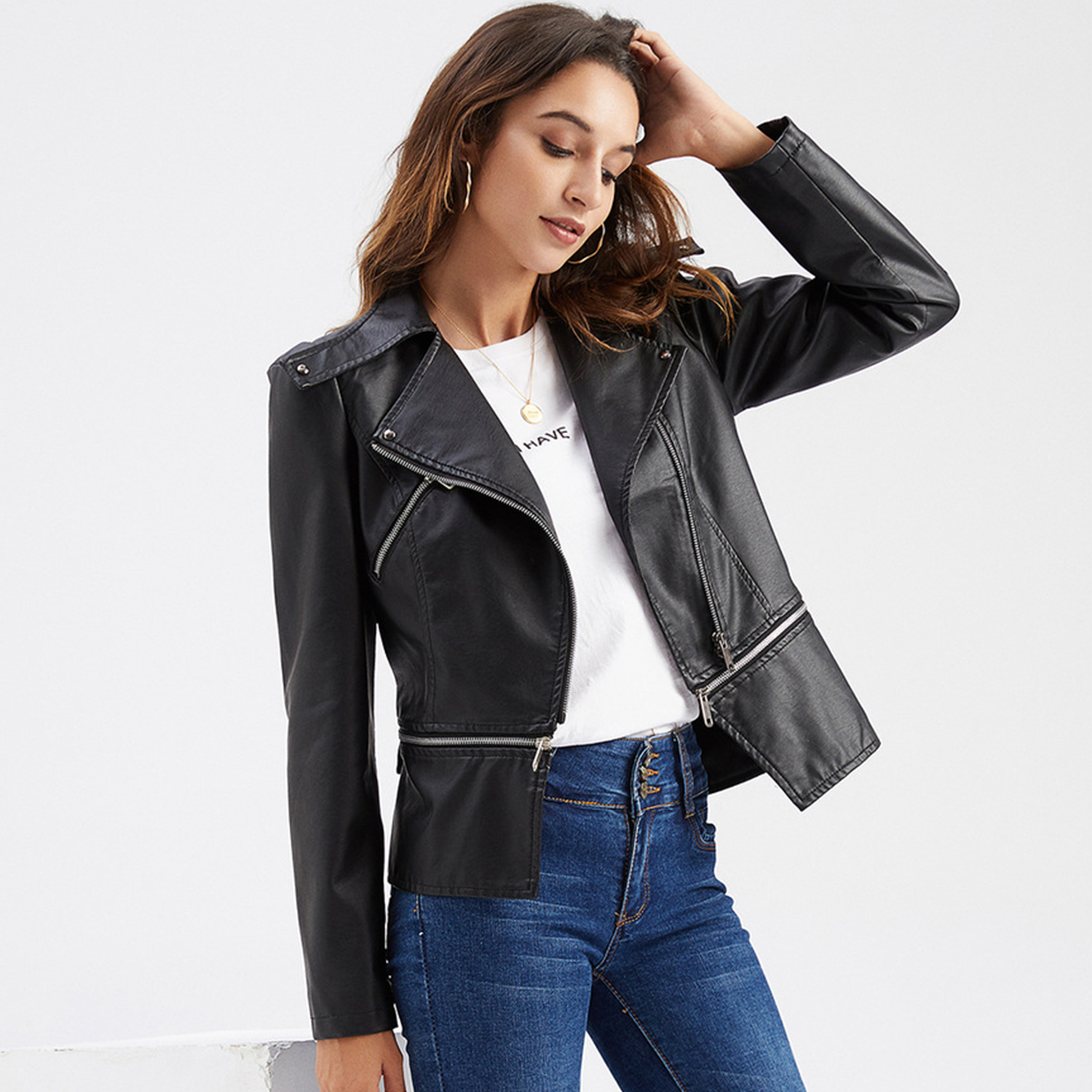 Woman Zipper Detachable Leather Jacket – byshoppy