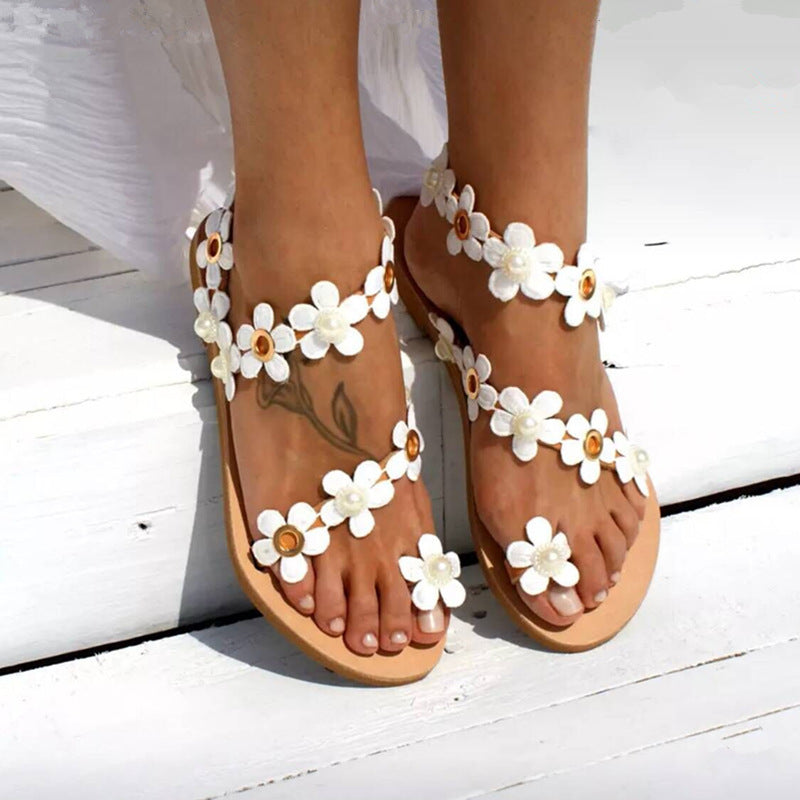 Women Flat Flower Set Toe Plus Size Shoes Sandals – byshoppy