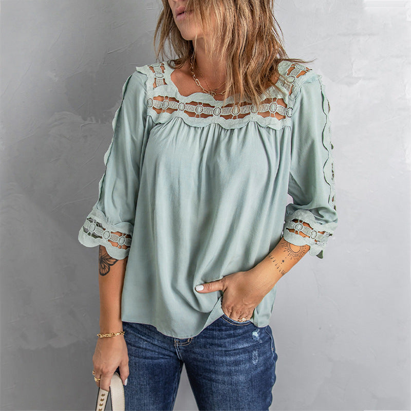 Women's Blouses Lace Panel Loose Half Sleeves Blouses – byshoppy