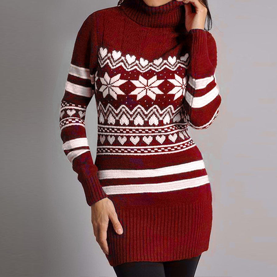 Women Christmas Snowflake Turtleneck Sweater Dress – byshoppy