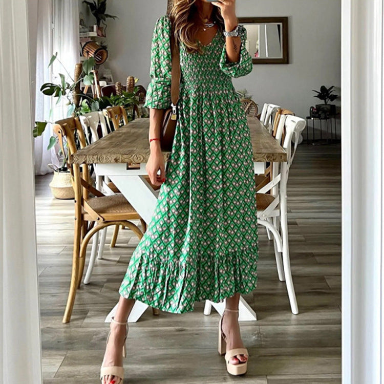 Women's Short Sleeve Printed Casual Maxi Dress – byshoppy